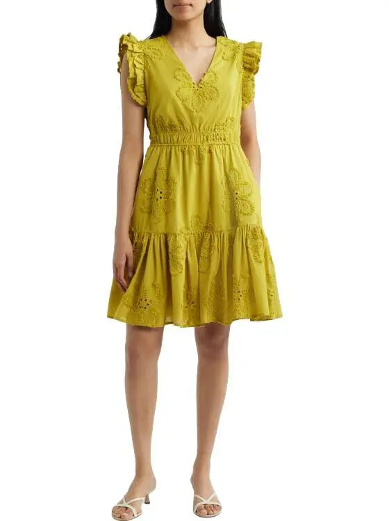 Anne Klein Embroidered Ruffle Dress - Moss