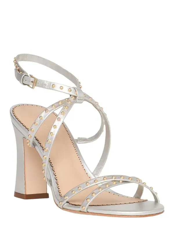 Cinq À Sept Blair Studded Metallic Block Heel Sandals - Silver/gold