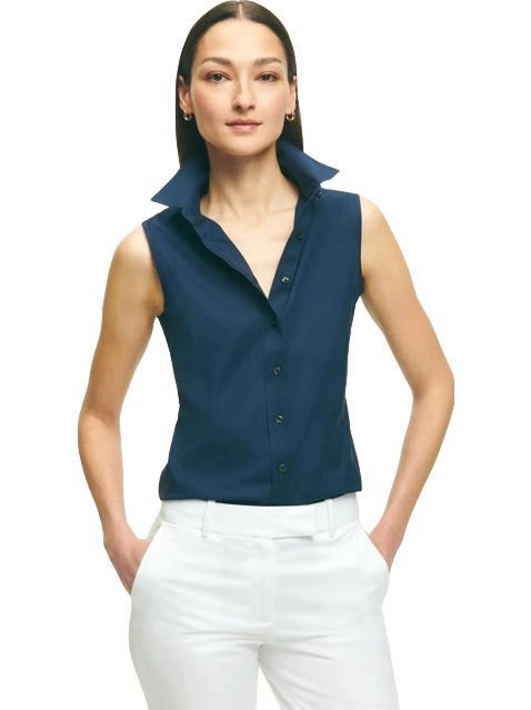 Brooks Brothers Fitted Non-iron Stretch Supima Cotton Sleeveless Dress Shirt - Navy