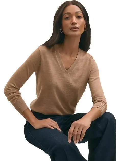 Brooks Brothers Ultimate Merino Wool V-neck Sweater - Camel
