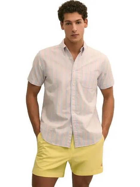 Brooks Brothers Friday Shirt, Short-sleeve Oxford Stripe - Hydrangea