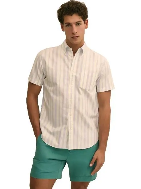 Brooks Brothers Friday Shirt, Short-sleeve Oxford Stripe - Violet