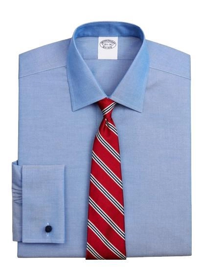 Brooks Brothers Stretch Supima Cotton Non-iron Pinpoint Oxford Ainsley Collar Dress Shirt - Blue