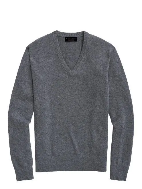 Brooks Brothers 3-ply Cashmere V-neck Sweater - Grey