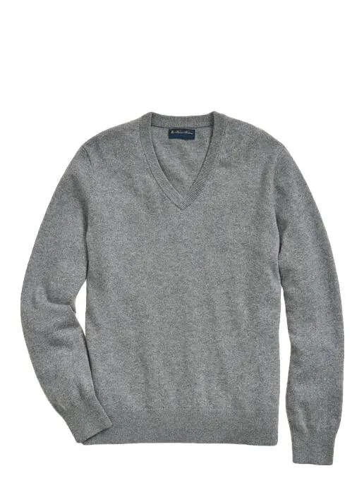 Brooks Brothers 3-ply Cashmere V-neck Sweater - Grey