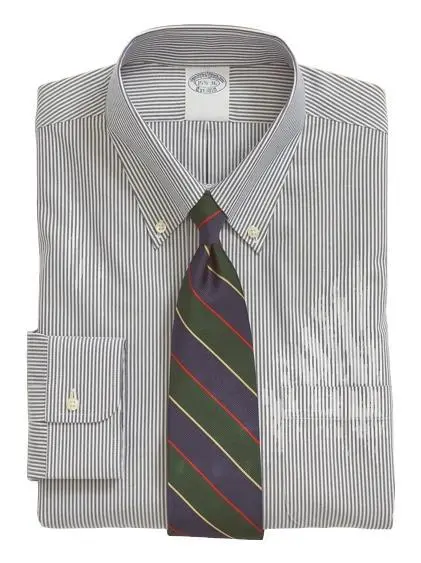 Brooks Brothers Stretch Supima Cotton Non-iron Pinpoint Oxford Button-down Collar, Candy Stripe Dress Shirt - Navy