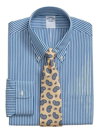 Brooks Brothers Pure Supima Cotton Regular-finish Polo Button Down Collar, Candy Stripe Dress Shirt - Bright Blue