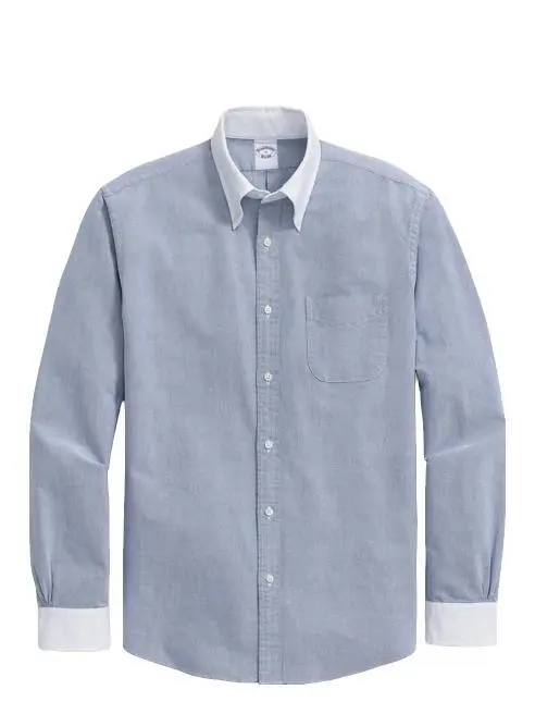 Brooks Brothers Friday Shirt, Oxford With White Collar - Blue