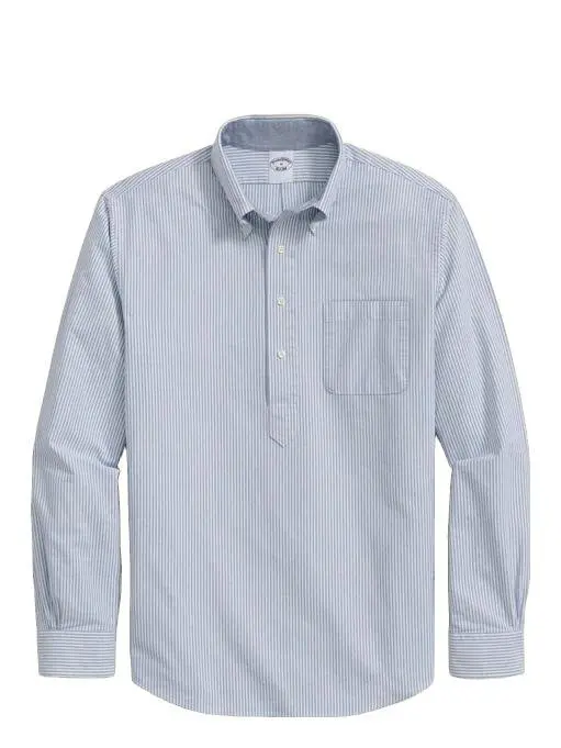 Brooks Brothers Friday Oxford Shirt, Striped Pop-over - Blue