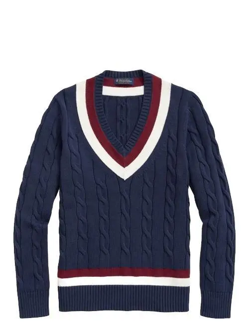Brooks Brothers Vintage-inspired Tennis V-neck Sweater In Supima Cotton - Navy