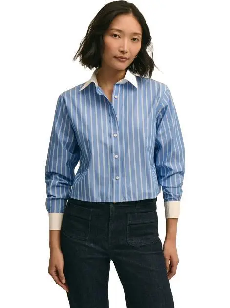 Brooks Brothers The Cropped Striped Shirt - Blue