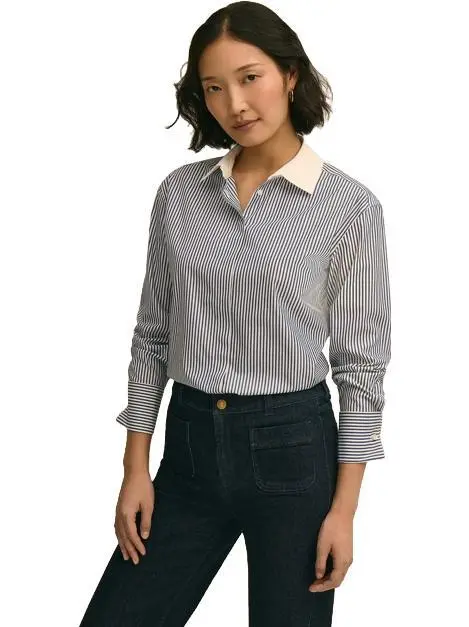 Brooks Brothers Supima Cotton Contrast-collar Stripe Shirt With French Cuffs - Blue