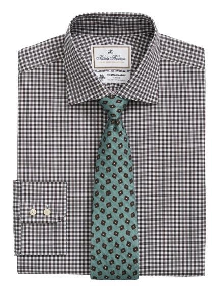 Brooks Brothers X Thomas Mason Cotton English Collar, Checked Dress Shirt - Brown