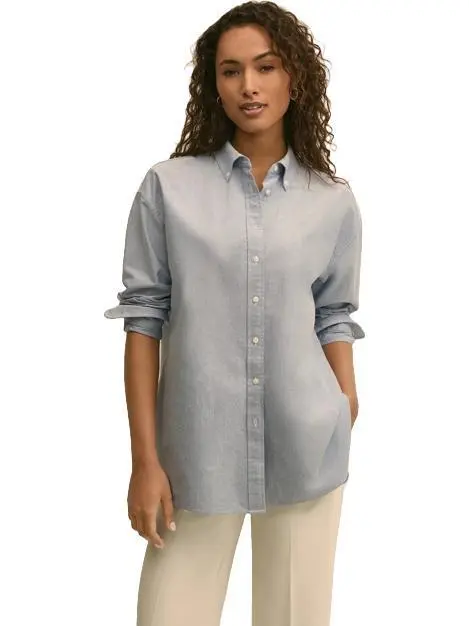 Brooks Brothers Oversized Cotton Oxford Shirt With Pointed Collar - Blue