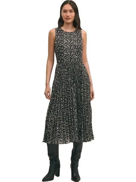 Brooks Brothers Leaf Motif Jacquard Dress With Pleated Skirt - Black
