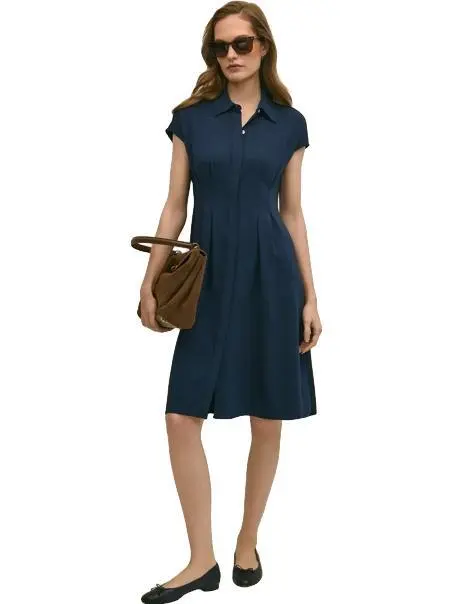 Brooks Brothers A-line Pleated Shirt Dress - Navy