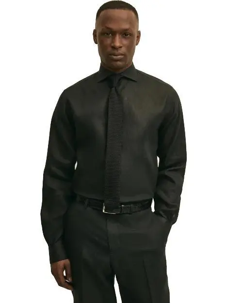 Brooks Brothers Linen Londoner Collar Dress Shirt - Black