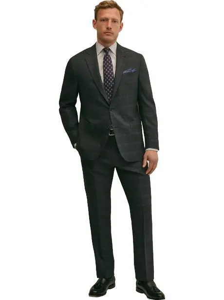 Brooks Brothers Explorer Collection Classic Fit Wool Windowpane Suit Pants - Grey