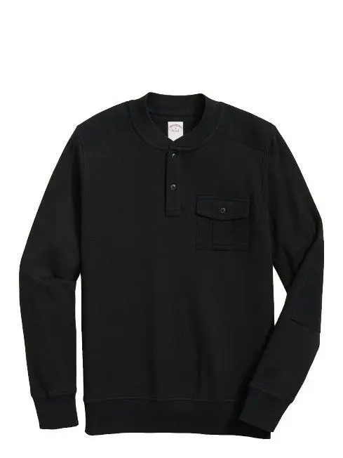 Brooks Brothers Cotton-wool Blend Waffle Knit Henley - Black