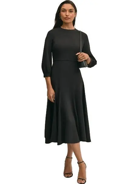 Brooks Brothers Viscose Blend Shirred-sleeve Dress - Black