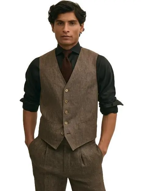 Brooks Brothers Pure Linen Suit Vest - Brown