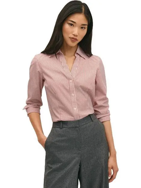Brooks Brothers Fitted Non-iron Stretch Supima Cotton Striped Dress Shirt - Red
