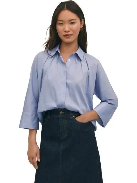 Brooks Brothers Relaxed Cotton Dobby Shirt With Wide Sleeves - Blue