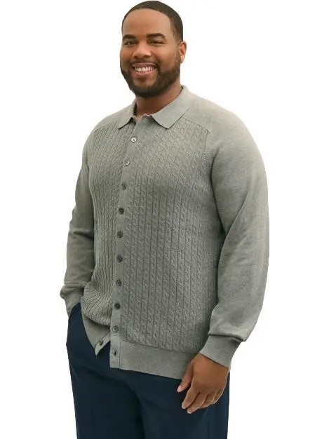Brooks Brothers Mini-cable Knit Polo Cardigan - Grey