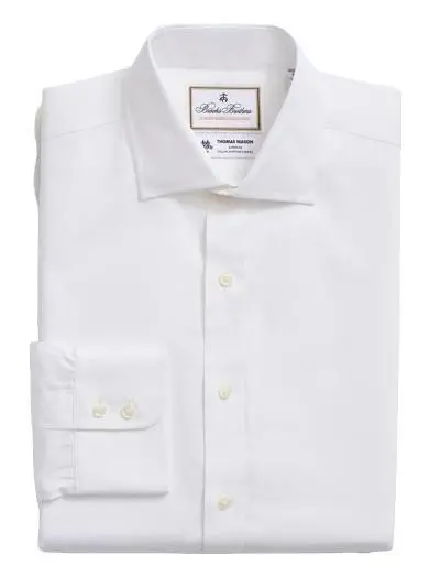 Brooks Brothers X Thomas Mason Cotton Pinpoint Oxford English Collar Dress Shirt - White