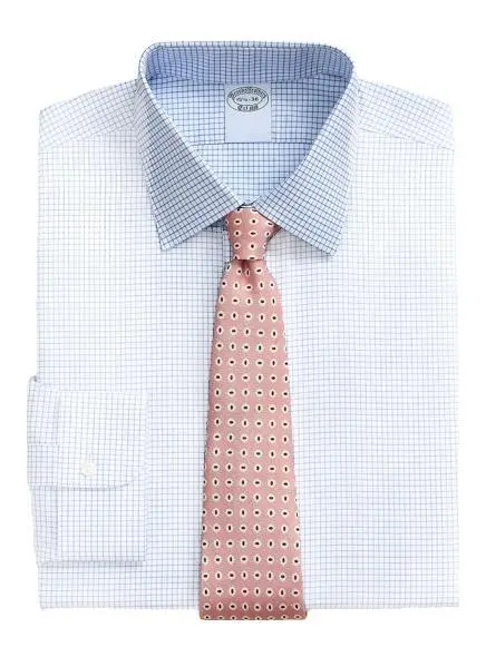 Brooks Brothers Stretch Supima Cotton Non-iron Royal Oxford Ainsley Collar, Grid Check Dress Shirt - Hydrangea