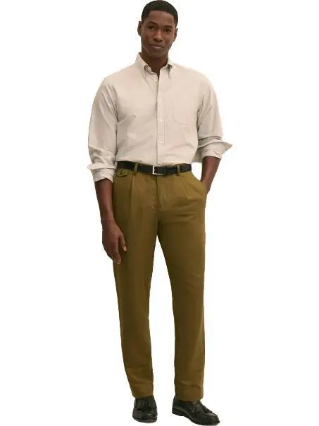 Brooks Brothers Pleated Linen-cotton Pants - Olive