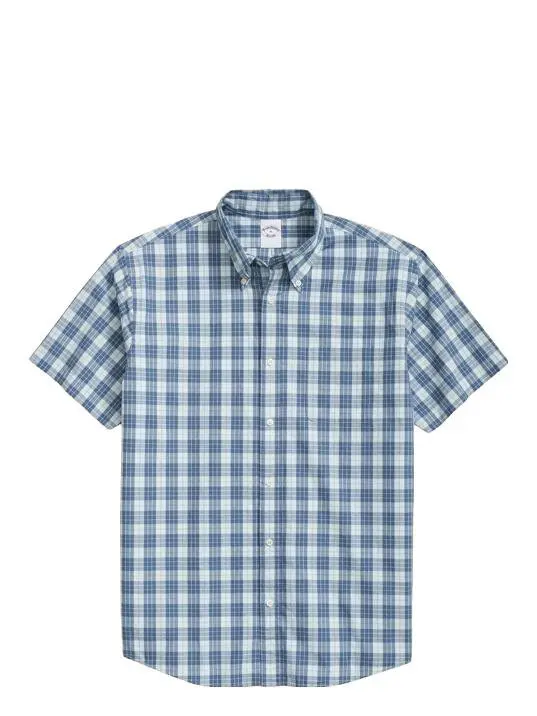 Brooks Brothers Friday Shirt, Short-sleeve Poplin Tartan - Turquoise