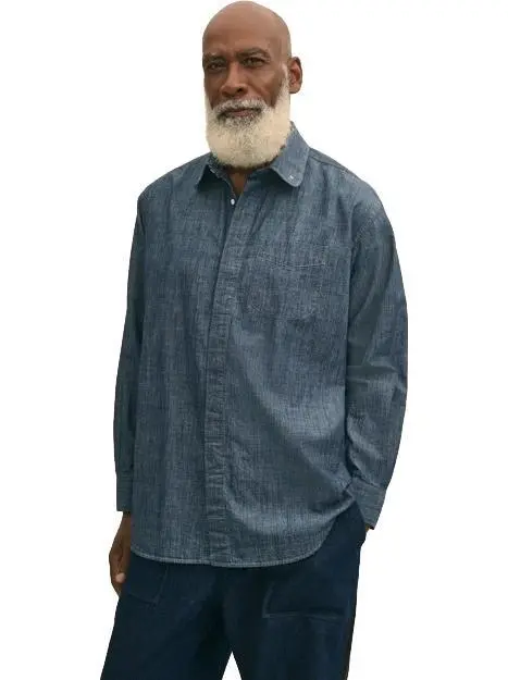 Brooks Brothers X Engineered Garts Cotton Chambray Round Pinhole Collar Overd Dress Shirt - Blue