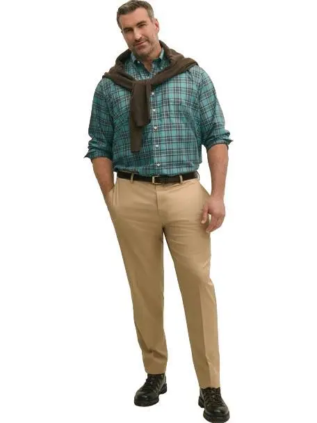 Brooks Brothers Big & Tall Stretch Cotton Non-iron Twill Polo Button Down Collar, Tartan Shirt - Teal