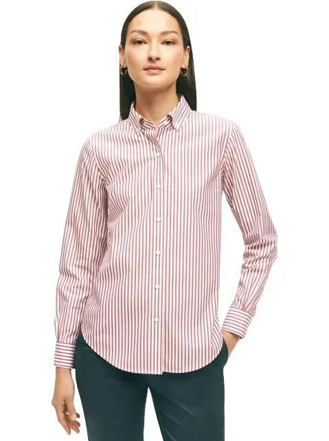 Brooks Brothers Classic Fit Stretch Supima Cotton Non-iron Bengal Stripe Dress Shirt - Maroon