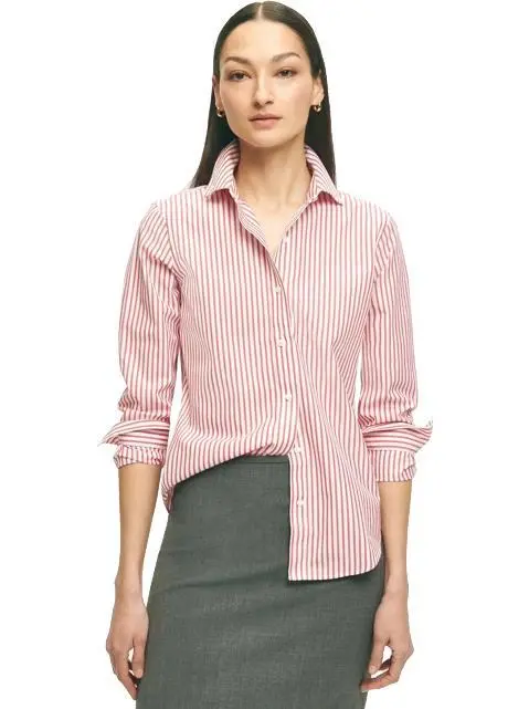 Brooks Brothers Classic Fit Stretch Supima Cotton Non-iron Bengal Stripe Dress Shirt - Red