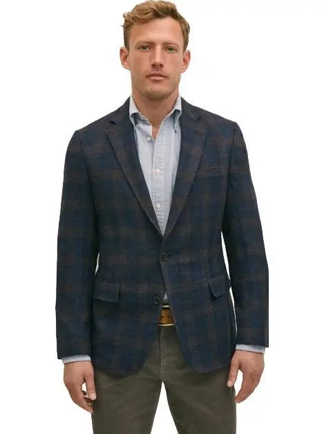 Brooks Brothers Classic Fit Wool, Cotton, Silk, And Cashmere Hopsack Check Sport Coat - Navy