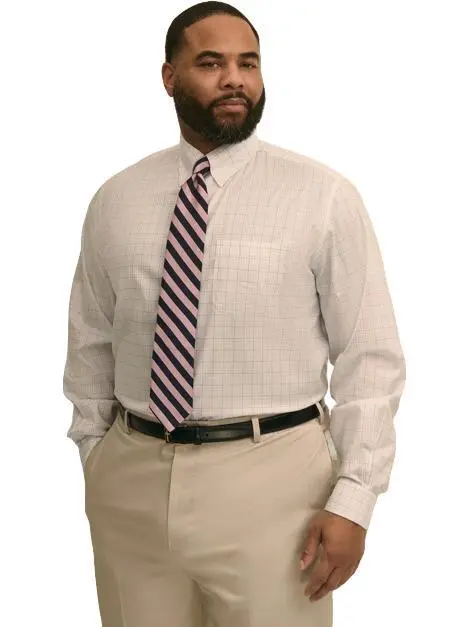 Brooks Brothers Big & Tall Stretch Cotton Non-iron Pinpoint Oxford Polo Button Down, Windowpane Dress Shirt - Multicolor