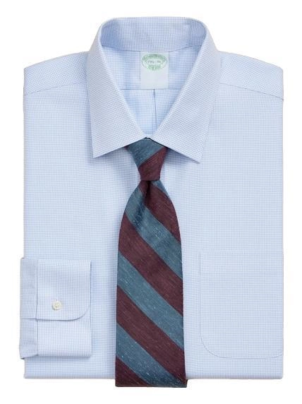 Brooks Brothers Explorer Collection Non-iron Twill Ainsley Collar, Check Dress Shirt - Hydrangea