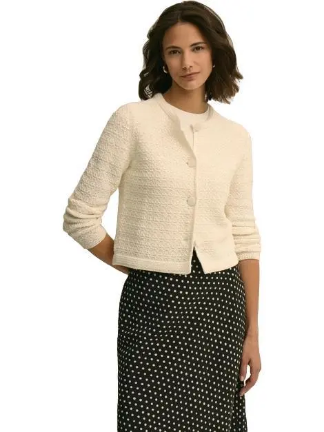 Brooks Brothers Mercerized Cotton Crochet Sweater Jacket - Marshmallow
