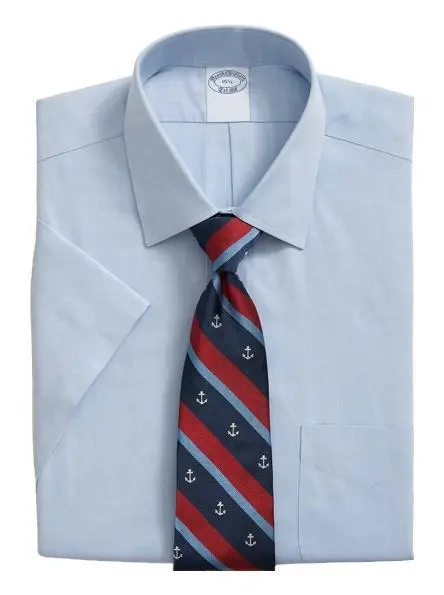 Brooks Brothers Stretch Supima Cotton Non-iron Ainsley Collar, Short-sleeve Dress Shirt - Hydrangea