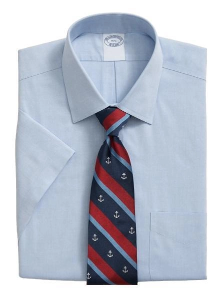 Brooks Brothers Stretch Supima Cotton Non-iron Ainsley Collar, Short-sleeve Dress Shirt - Hydrangea