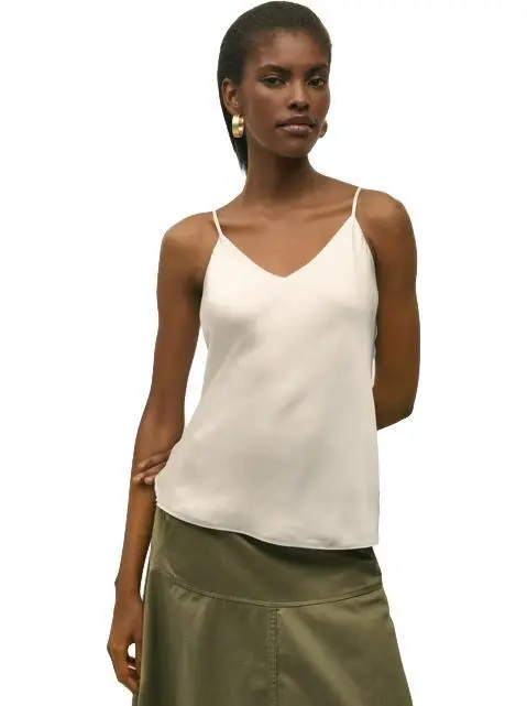Brooks Brothers Washable Silk Charmeuse V-neck Camisole - White