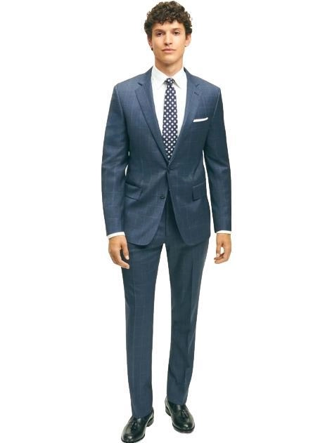 Brooks Brothers Classic Fit Wool Windowpane 1818 Suit - Medium Blue