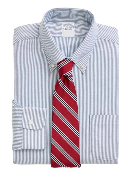 Brooks Brothers American-made Oxford Cloth Button-down Stripe Dress Shirt - Blue