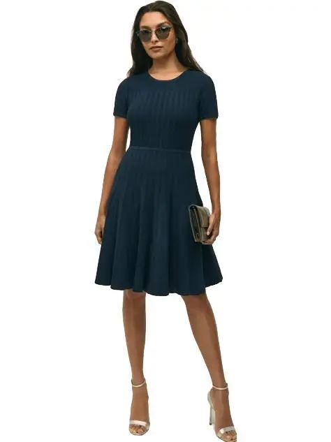 Brooks Brothers A-line Pleated Short-sleeve Sweater Dress - Navy