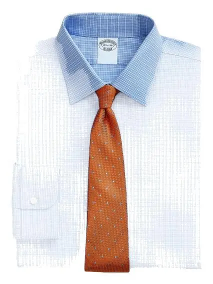 Brooks Brothers Stretch Supima Cotton Non-iron Royal Oxford Ainsley Collar, Ground Check Dress Shirt - Hydrangea
