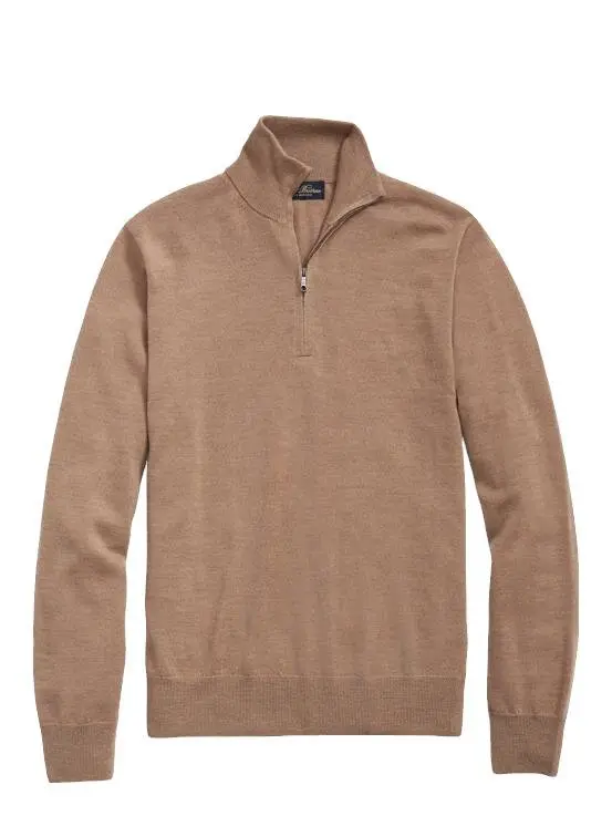 Brooks Brothers Ultimate Merino Wool Quarter-zip Pullover - Camel