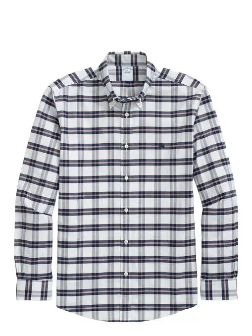 Brooks Brothers Stretch Cotton Non-iron Oxford Polo Button Down Collar, Bold Check Shirt - Navy