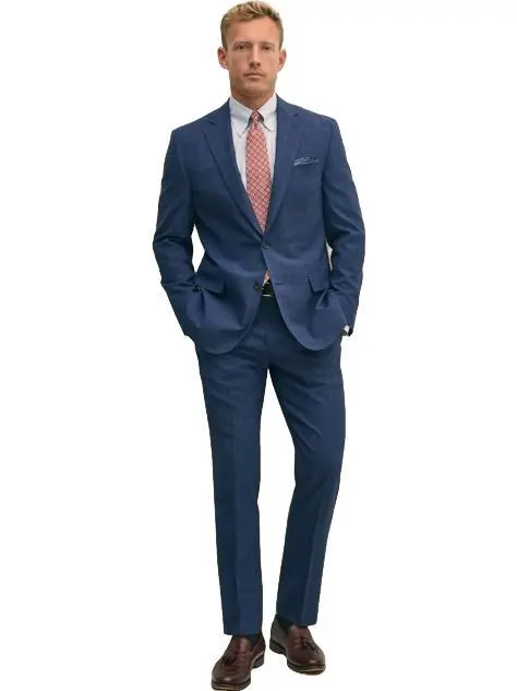 Brooks Brothers Explorer Collection Classic Fit Wool Check Suit Pants - Navy